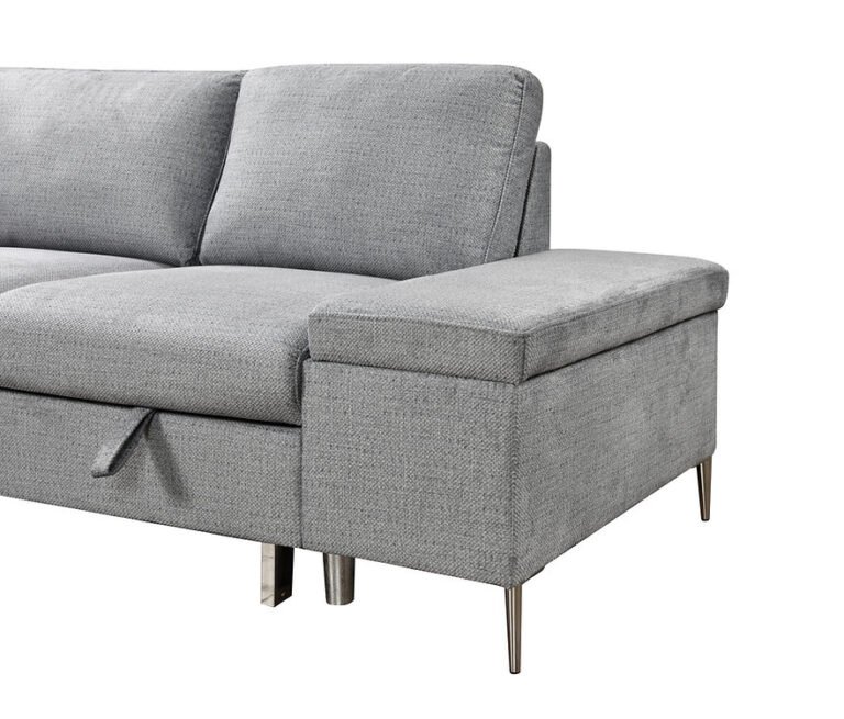 Soft Grey Fabric LHF Sofa Bed Sectional with Storage Bench - Elements ...